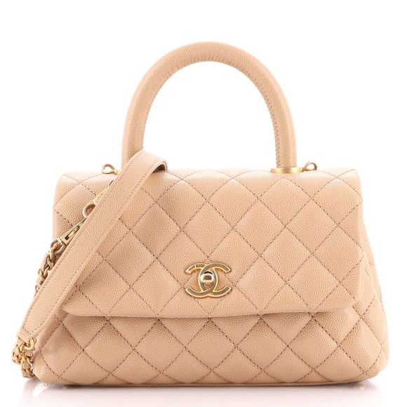 CHANEL | Bags | Chanel Coco Top Handle Bag Quilted Caviar Mini Neutral ...